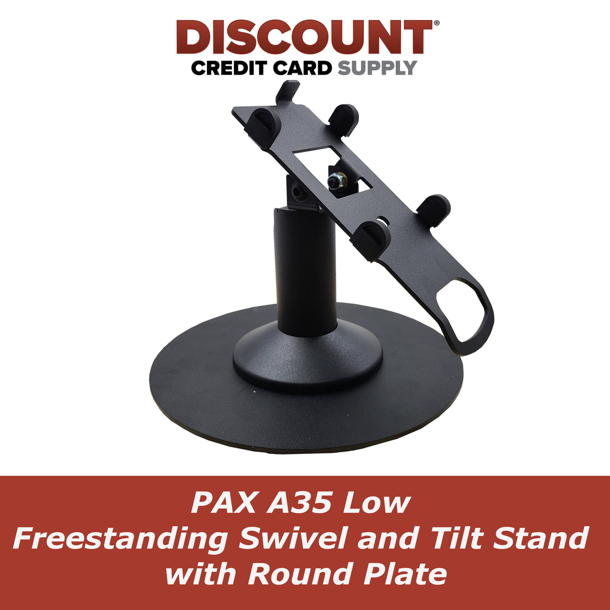 DCCStands – PAX A35 Low Freestanding Swivel and Tilt Stand with Round Plate